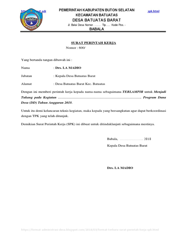 Format Baru SPK Tukang Dana Desa | PDF