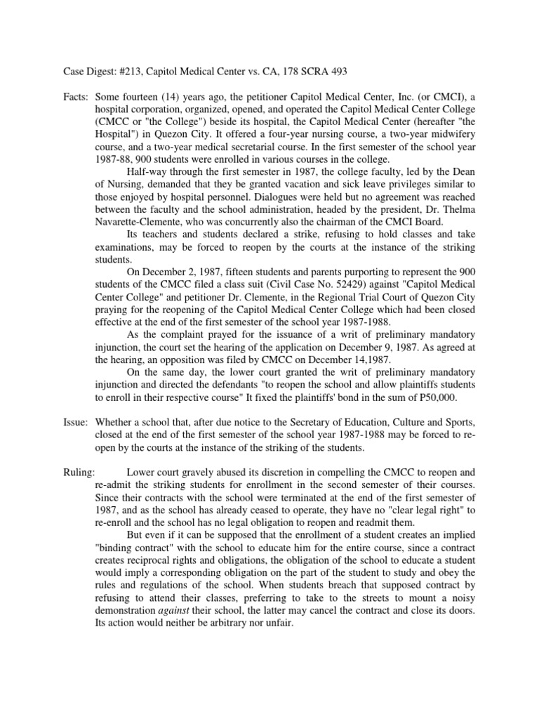 Capitol Medical Center vs. CA, 178 SCRA 493 | PDF | Common Law ...