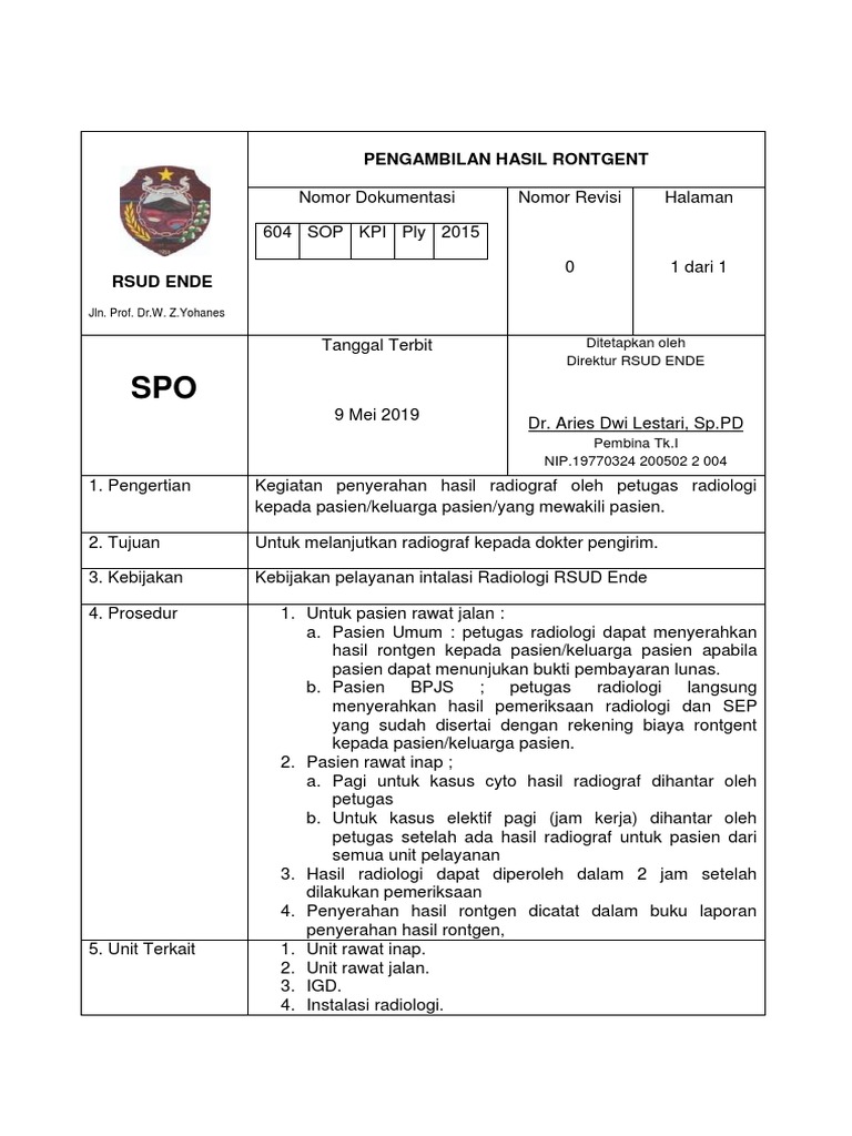 Spo Pengambilan Hasil Rontgen | PDF