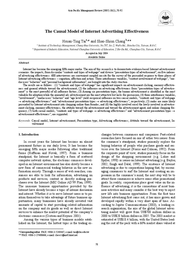 The Causal Model of Internet Advertising Effectiveness | PDF ...
