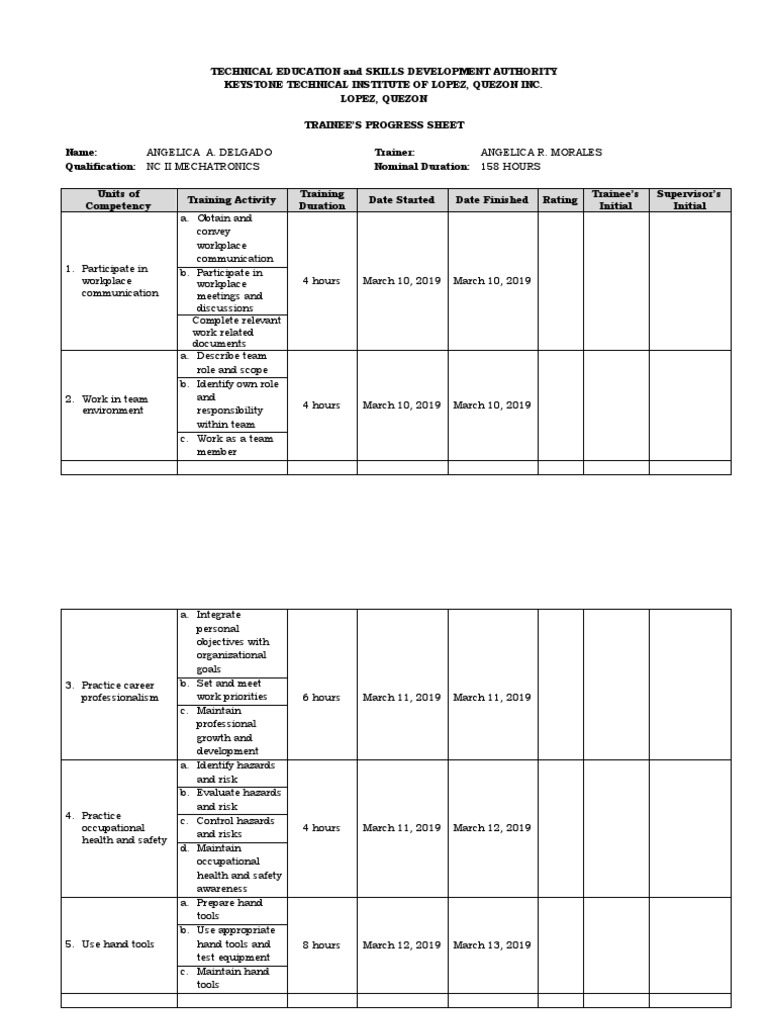 Trainee Progress Sheet | PDF | Electronics | Educational Technology
