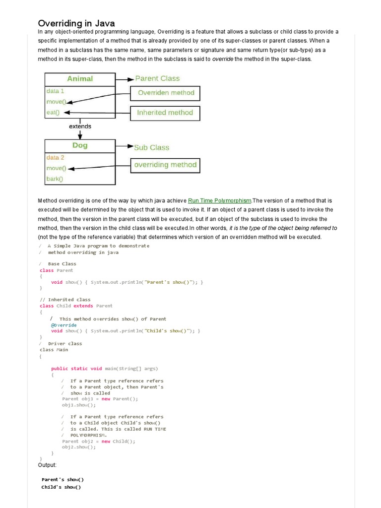 Overriding in Java | PDF | Inheritance (Object Oriented Programming) | Method (Computer Programming)