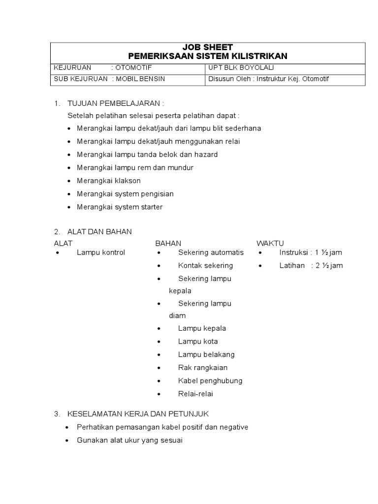 Job Sheet Kelistrikan | PDF