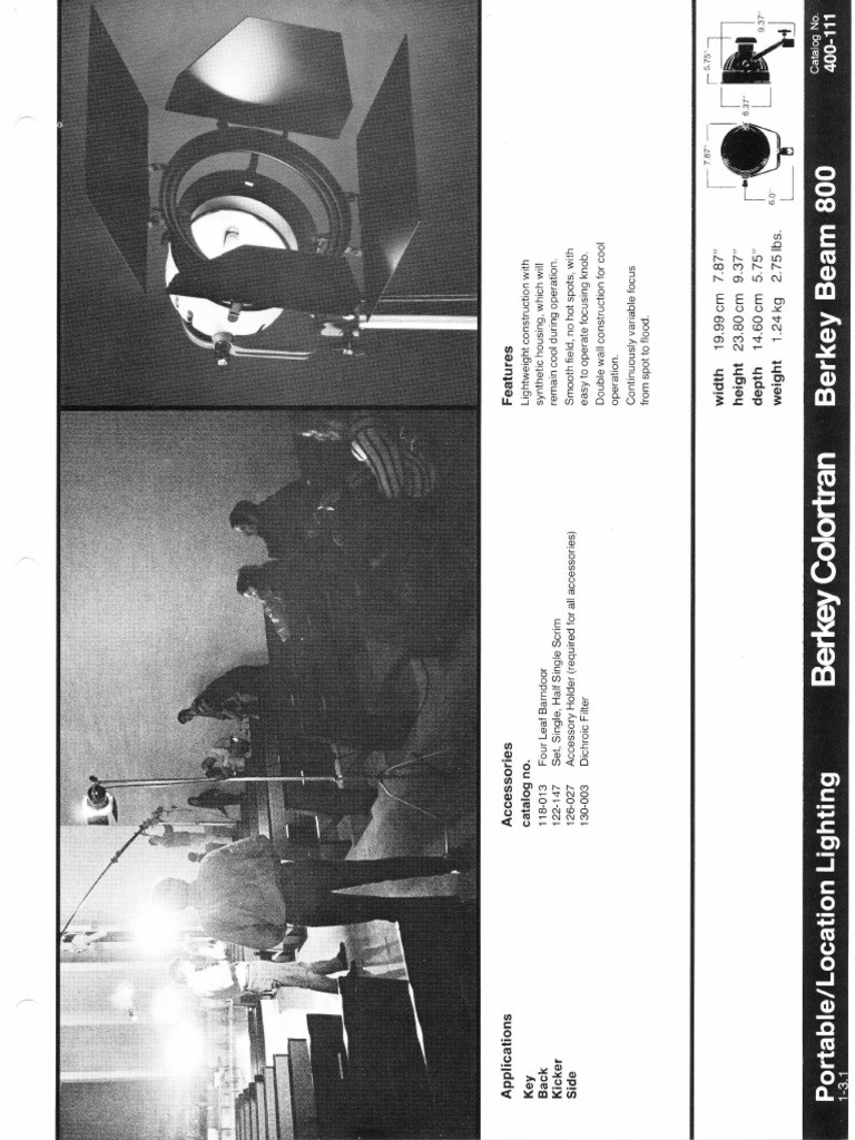 Berkey Colortran Berkey Beam 800 Spec Sheet 1979 | PDF