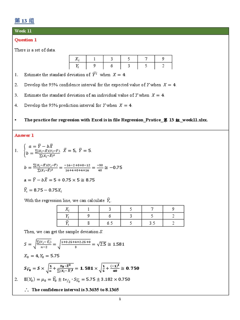 Week 11: The practice for regression with Excel is in file Regression - Pratice - 第 13 組 ...