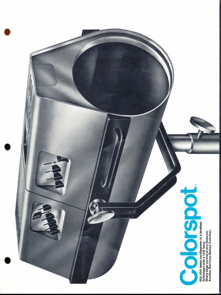 Berkey Colortran Colorspot Follow Spot Spec Sheet 1974 | PDF