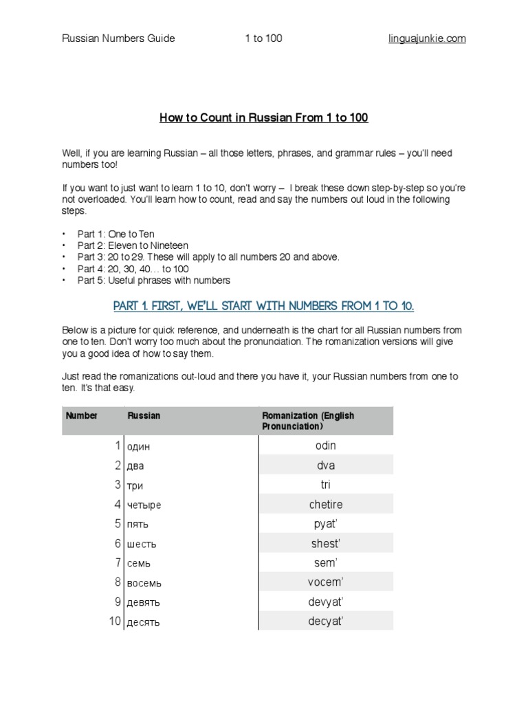 How To Count in Russian From 1 To 100: Part 1. First, We'll Start With ...