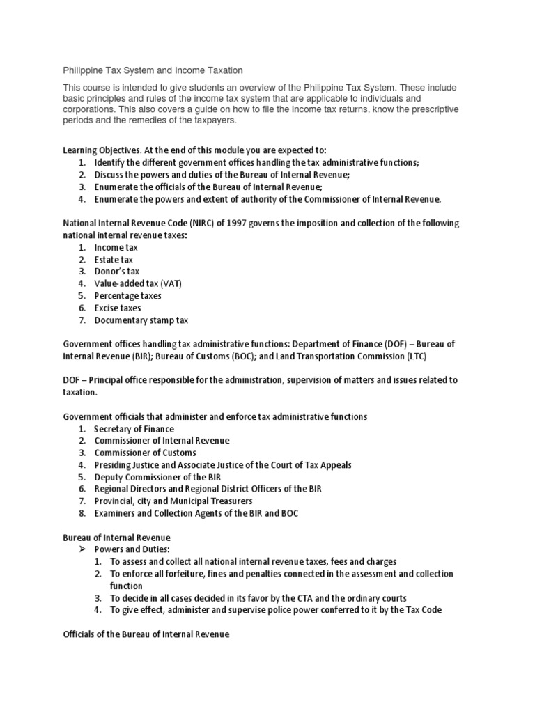 Philippine Tax System and Income Taxation | PDF | Income Tax | Tax ...