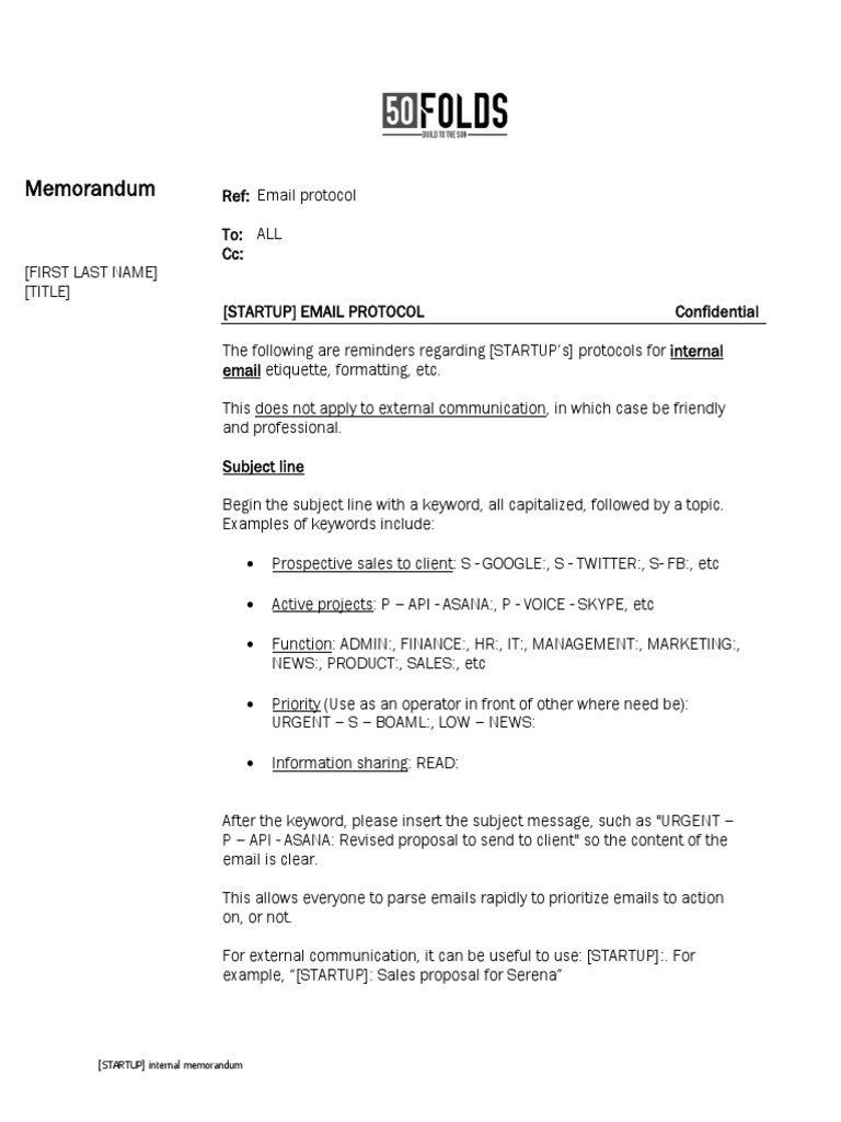[STARTUP] Email Protocol: Guidelines for Subject Lines, Formatting and ...