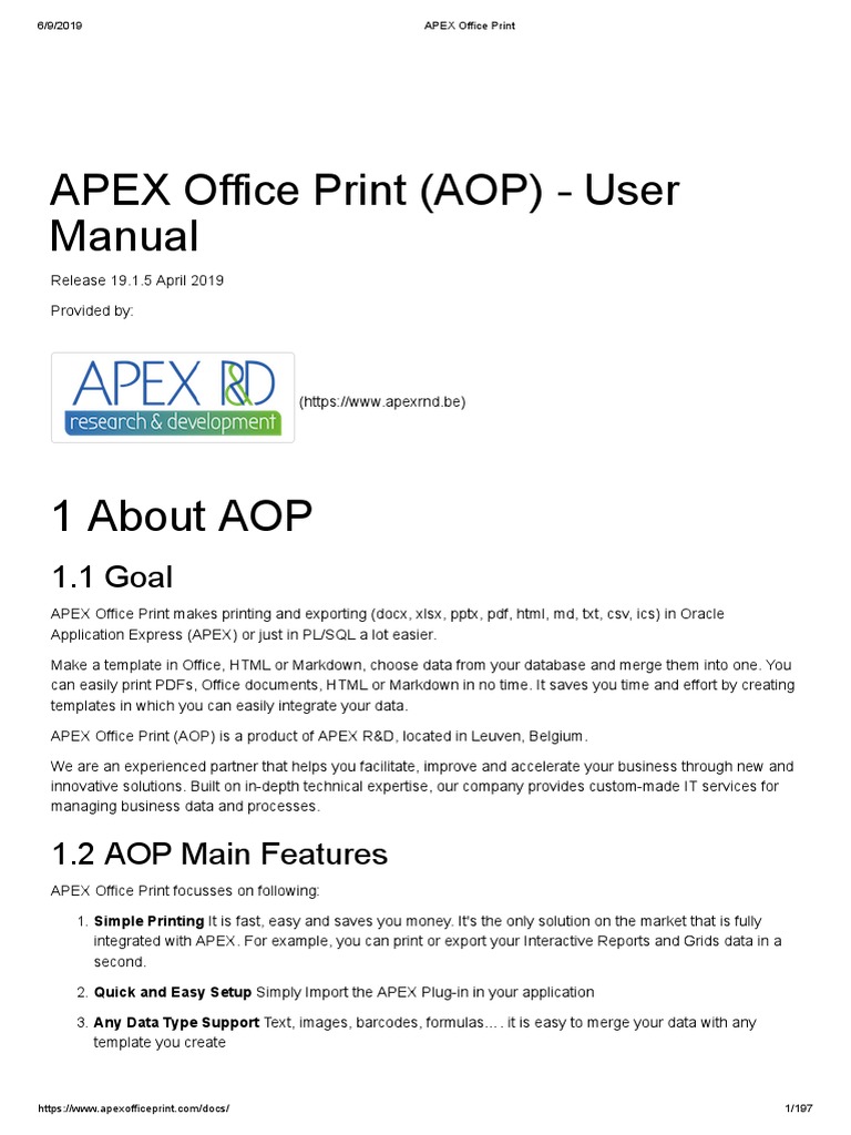APEX Office Print Manual | PDF | Oracle Database | Pl/Sql