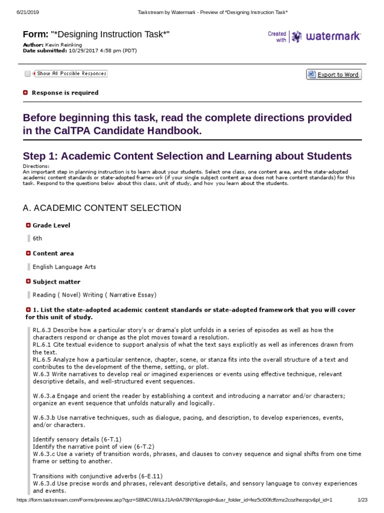 Tpa 2 Designing Instruct | PDF | Narrative | Individualized Education ...