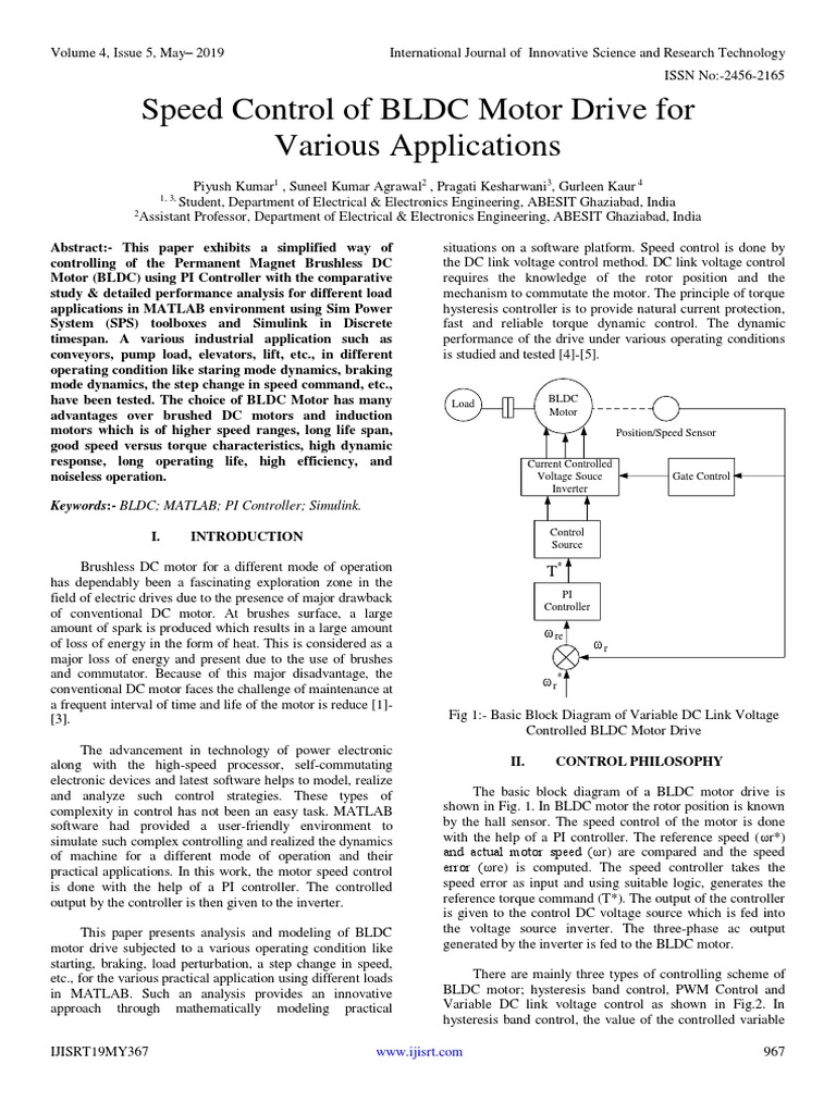 Speed Control of BLDC Motor Drive For Various Applications | PDF ...