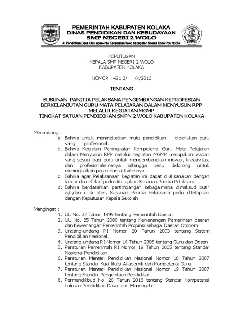 SK Kegiatan PKB MGMP 2016 | PDF