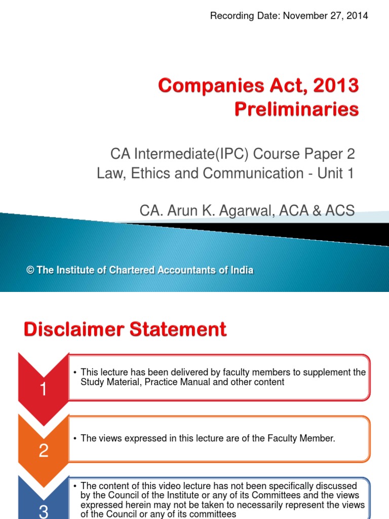 CA Intermediate (IPC) Course Paper 2 Law, Ethics and Communication - Unit 1 CA. Arun K. Agarwal ...