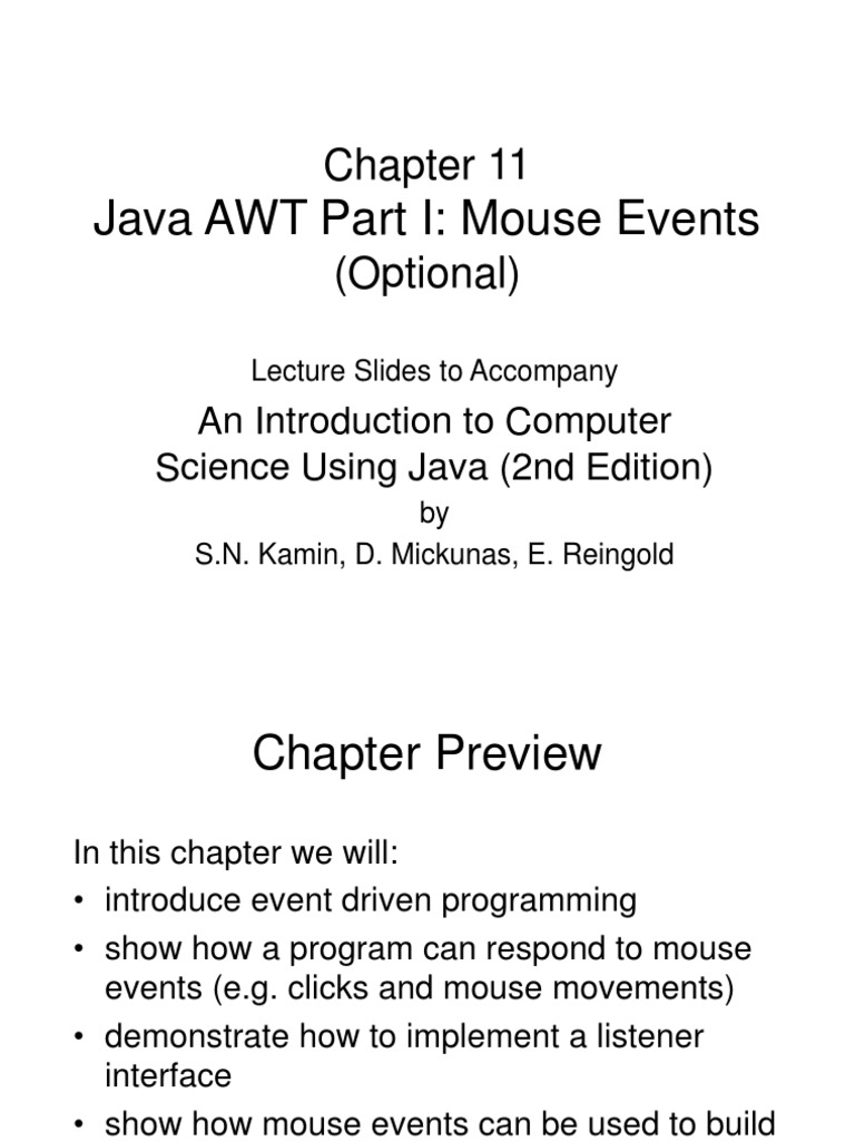 Java Awt Part I Mouse Events Optional Pdf Class Computer