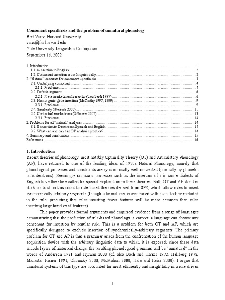 Consonant Epenthesis Unnatural Phonology PDF | PDF | Syllable | Phonology