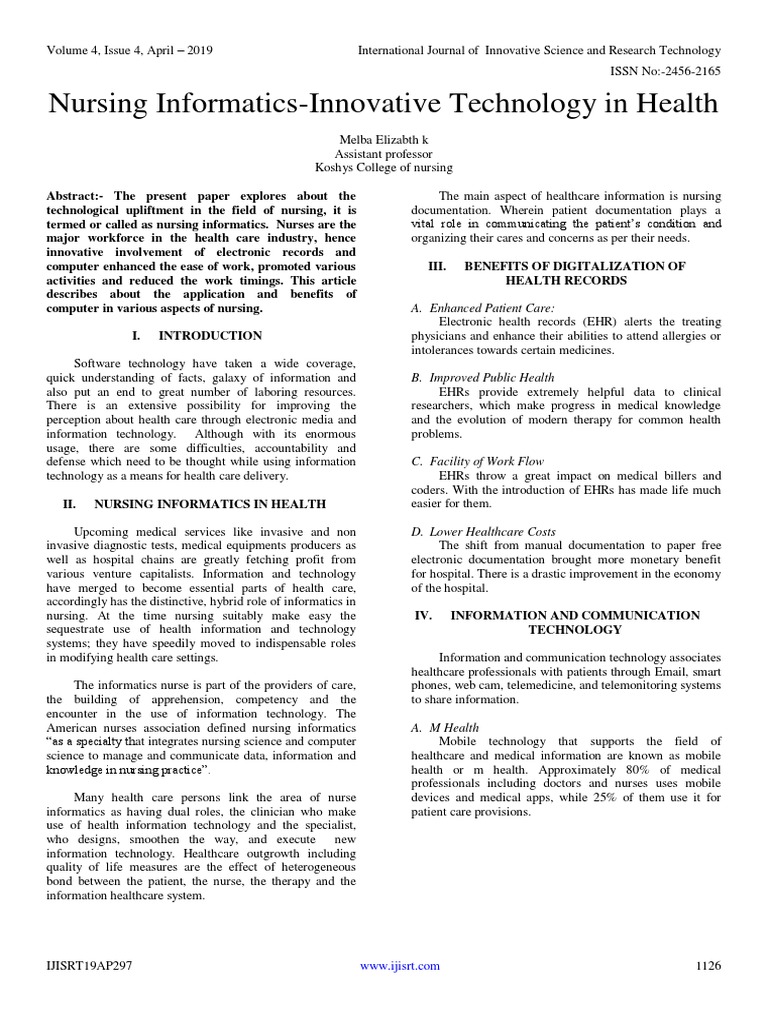 Nursing Informatics Innovative Technology In Health Pdf Health