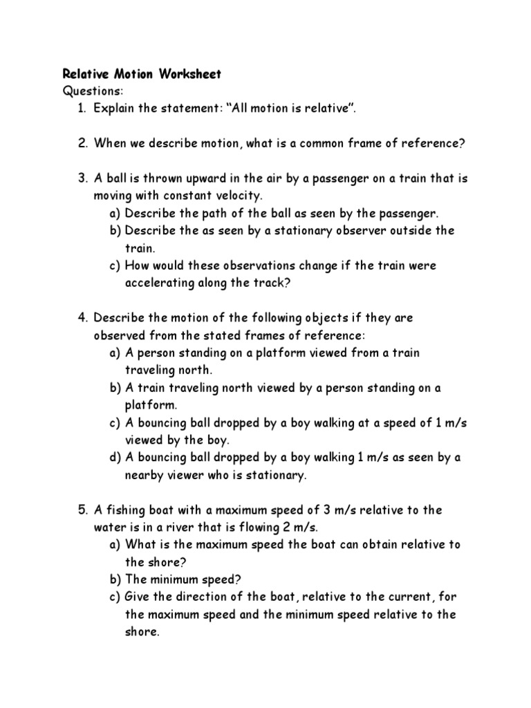 Relative Motion Worksheet | PDF | Science & Mathematics | History