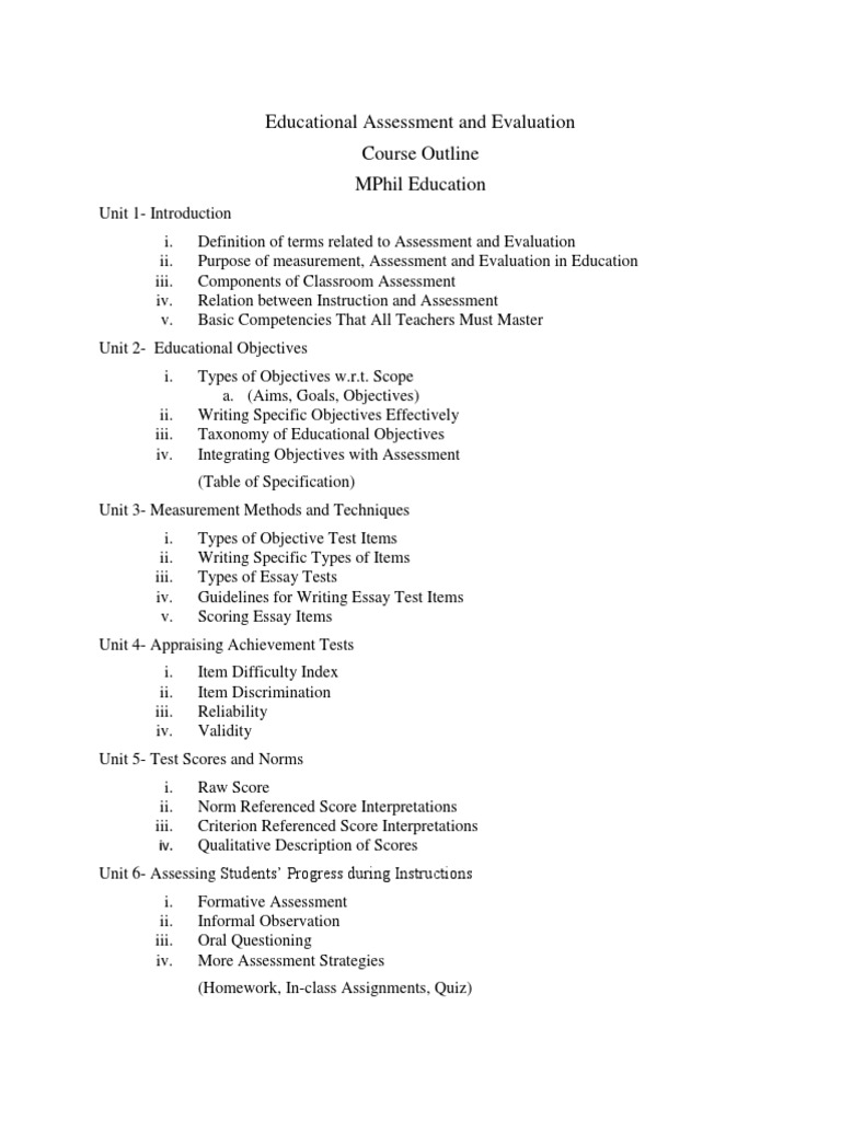Educational Assessment Framework Outline | PDF | Educational Assessment ...