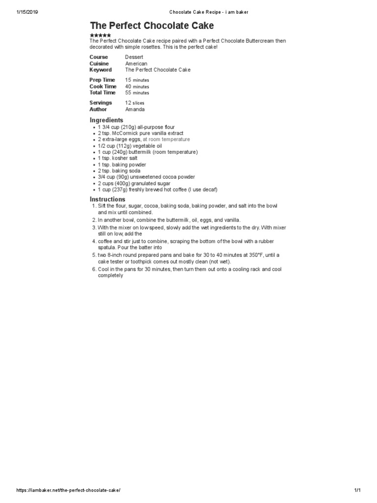 Chocolate Cake Recipe | PDF | Cakes | Chocolate