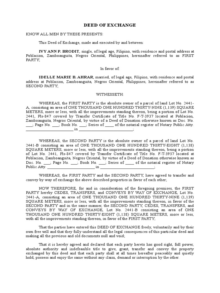 Deed of Exchange - Brodit | Politics | Social Institutions