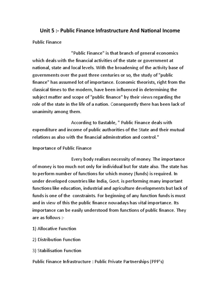 Unit 5:-Public Finance Infrastructure and National Income | PDF ...