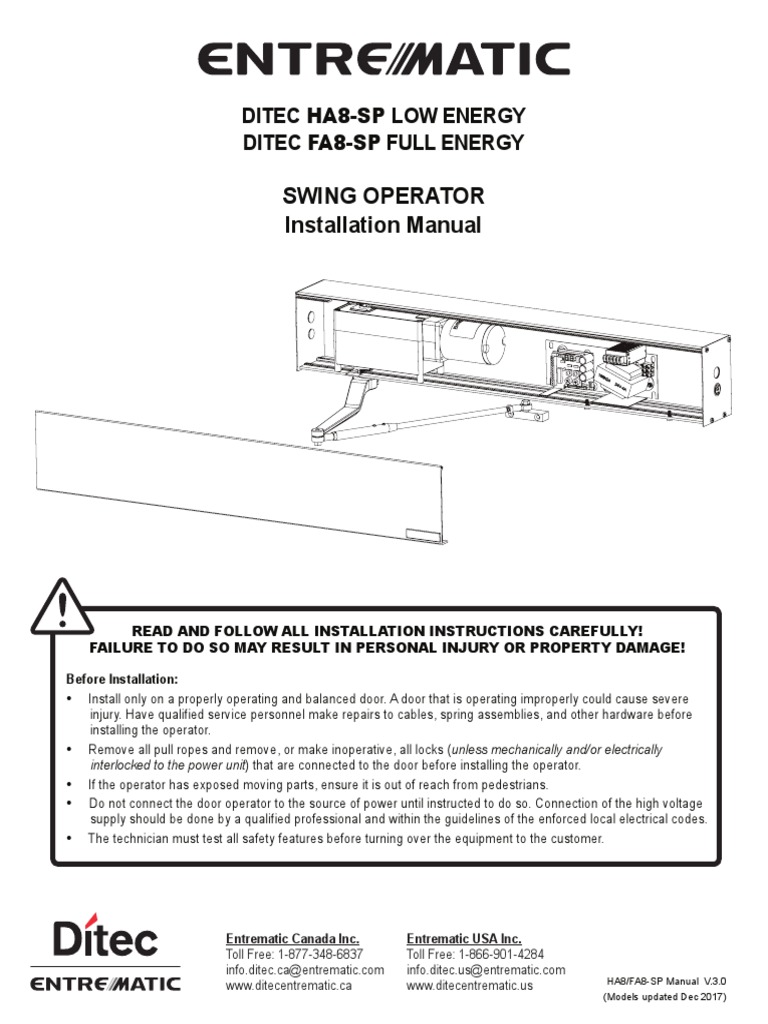 Ditec HA8-SP Operator Installation Manual | PDF | Door | Wheelchair