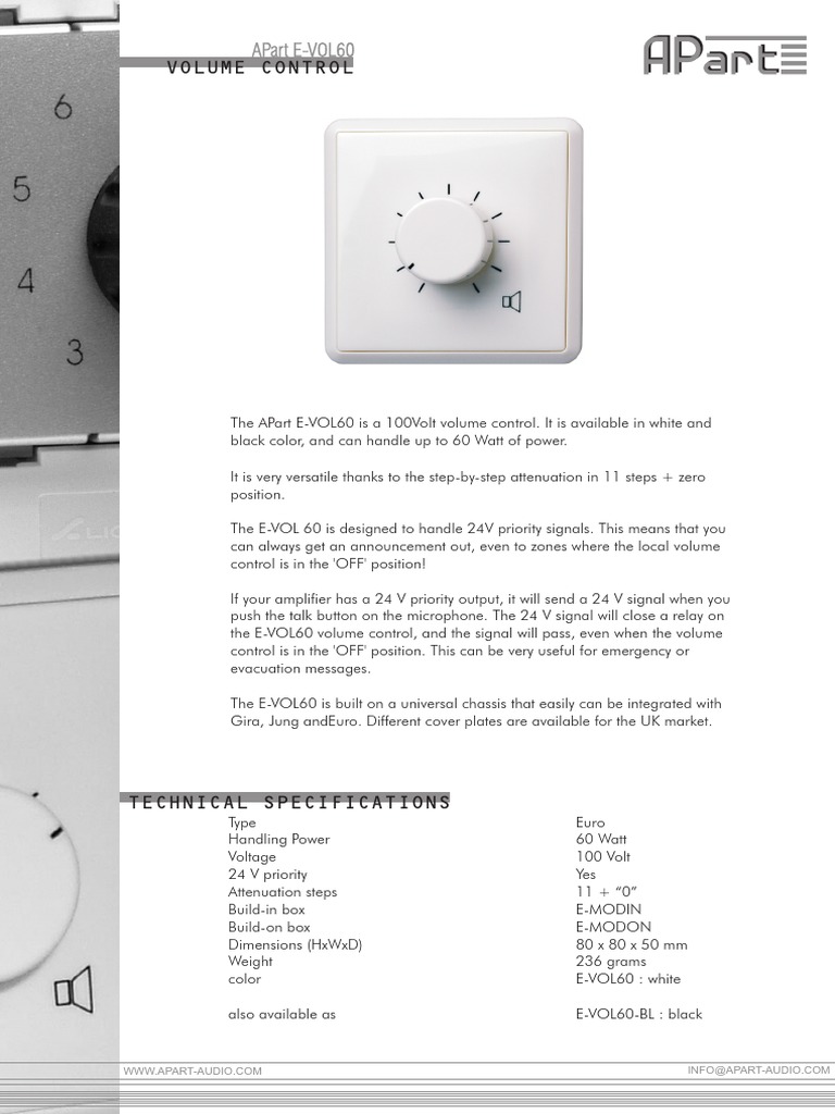 Volume Control: Apart E-Vol60 | PDF