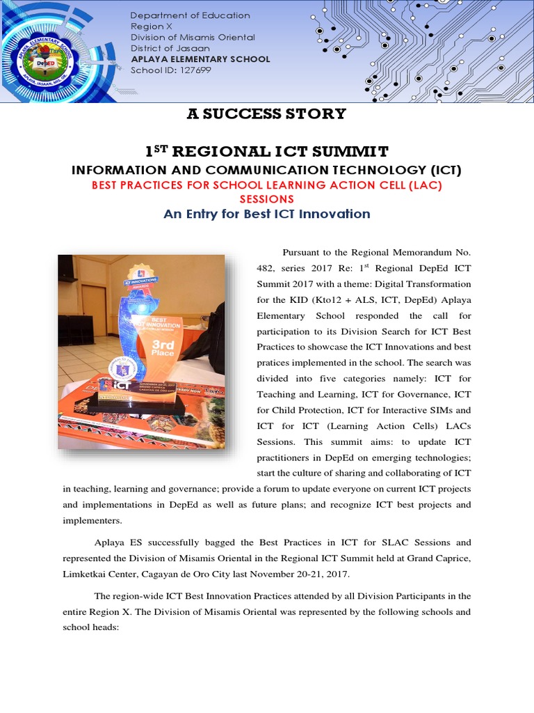 A Success Story 1 Regional Ict Summit: Information and Communication ...