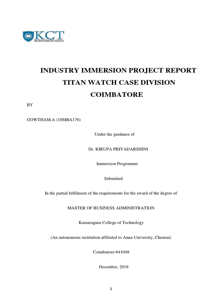 Titan Industry Immersion Project Report | PDF | Business