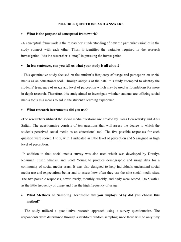 Possible Questions and Answers | PDF | Survey Methodology | Sampling (Statistics)