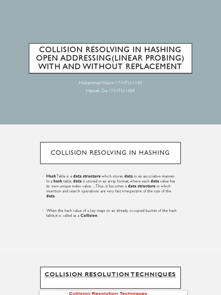 Collision Resolving in Hashing Using Open Addressing With | PDF ...