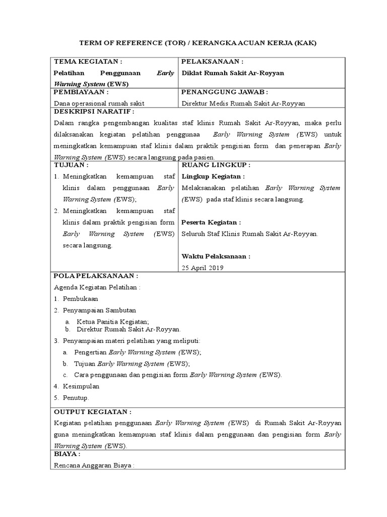 TOR Pelatihan EWS | PDF