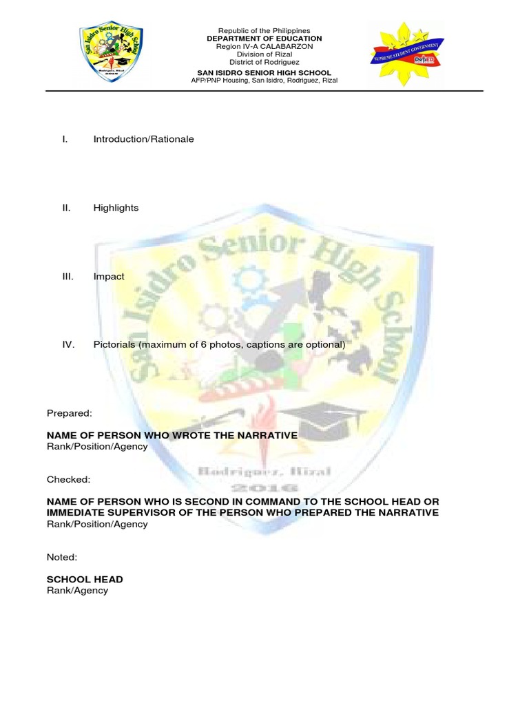 Pictorial Report Template for Schools | PDF