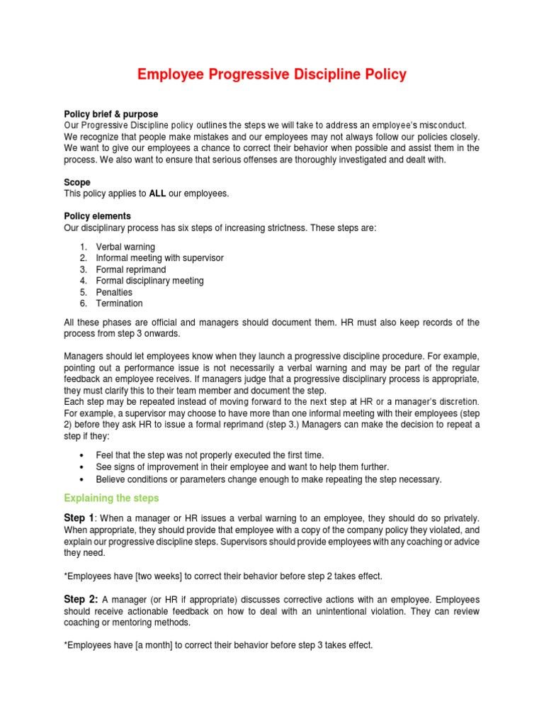 Employee Progressive Discipline Policy | PDF | Sexual Harassment ...