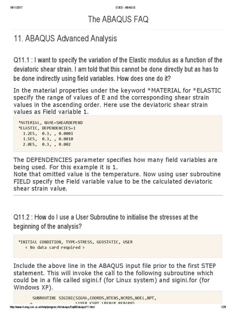 ABAQUS User Subroutine Guide | PDF | Subroutine | Parameter (Computer ...