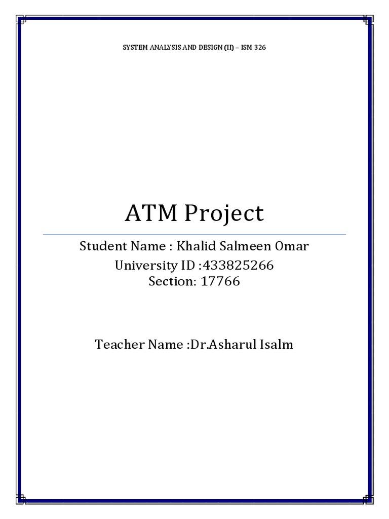 Project Report On ATM System PDF | PDF | Automated Teller Machine ...