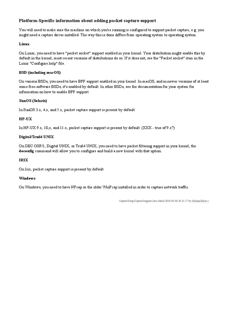 Platform-Specific Information About Adding Packet Capture Support | PDF