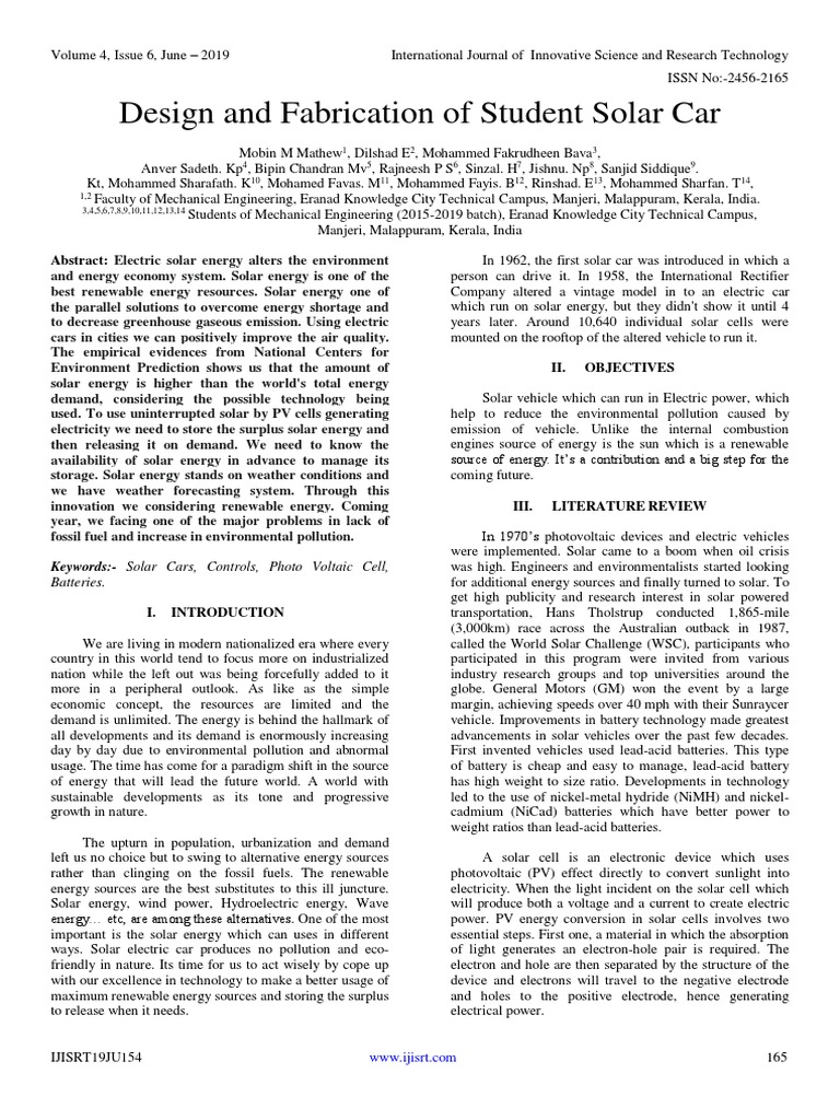 Design and Fabrication of Student Solar Car | PDF | Solar Power ...