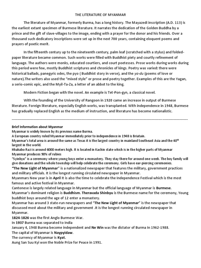 The Literature of Myanmar | Myanmar | Poetry | Free 30-day Trial | Scribd