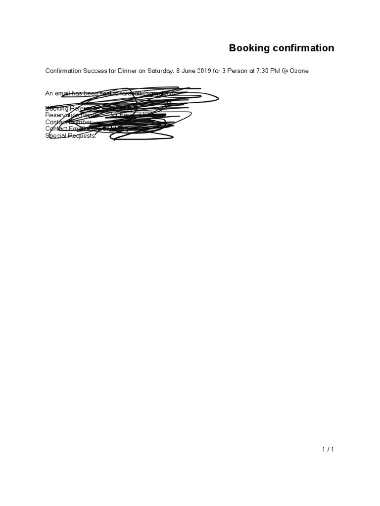 Dinner Reservation Confirmation for 3 | PDF