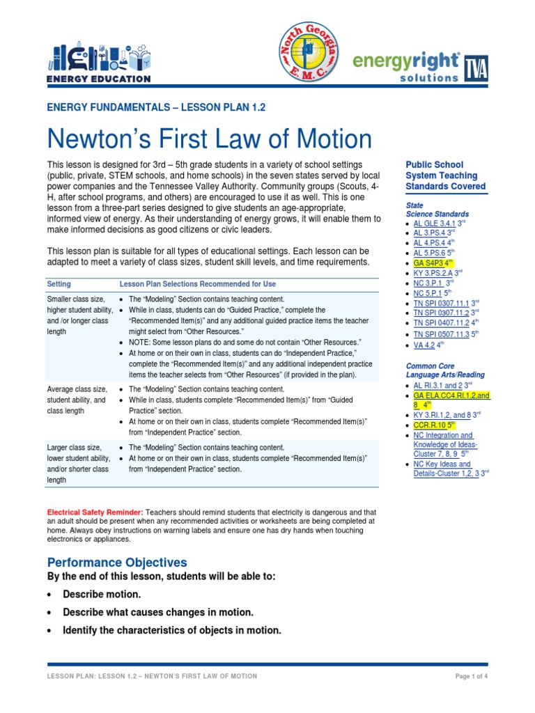 Newton's First Law Lesson Plan | PDF | Inertia | Newton's Laws Of Motion