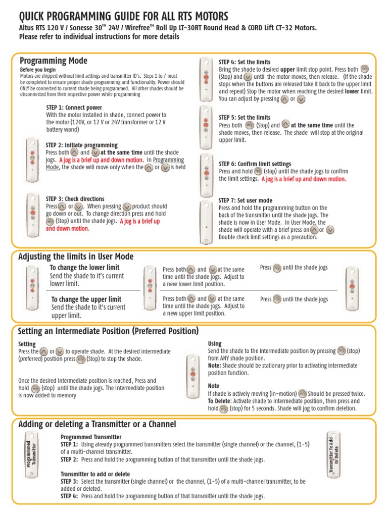 Quick Programming Guide For All Rts Motors | PDF | Electronics | Manufactured Goods