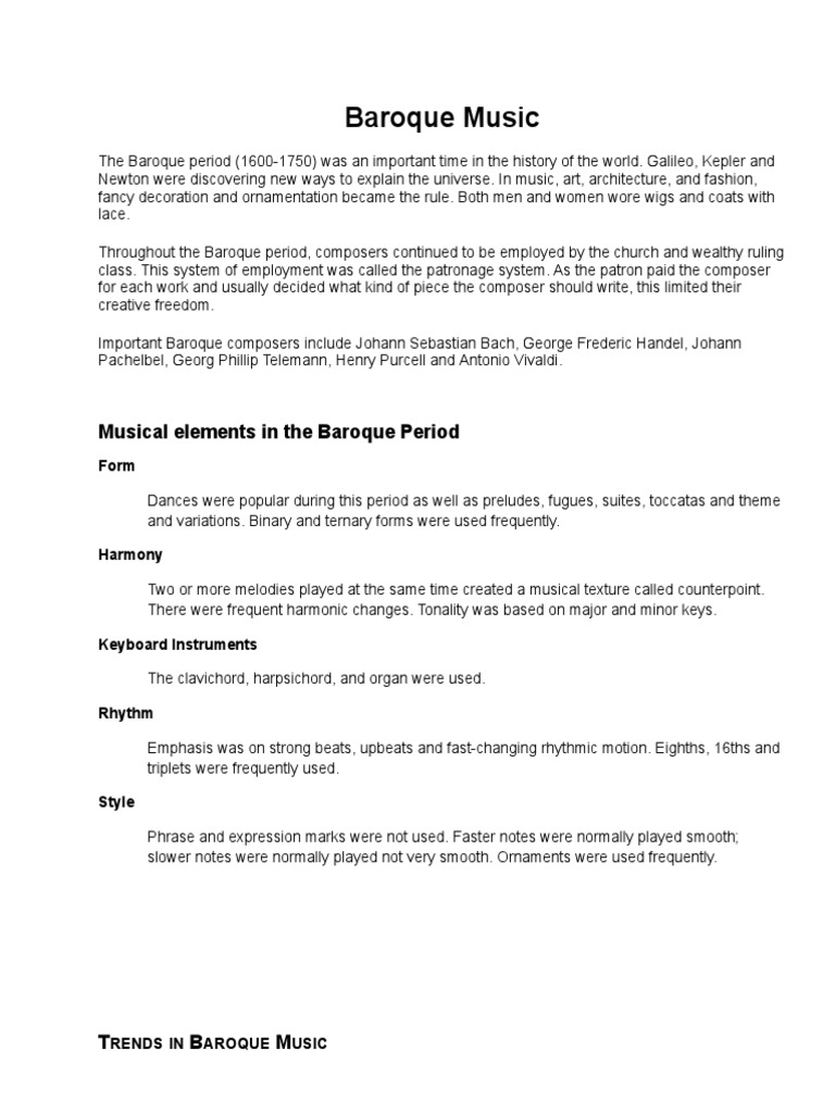 Baroque Music: Musical Elements in The Baroque Period | PDF | Baroque ...