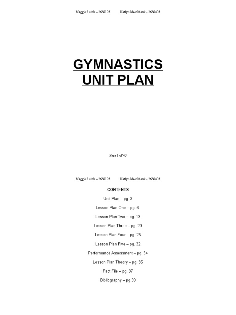 Gymnastics Unit Plan: Maggie Smith - 2658123 Katlyn Marchbank - 2658403 ...