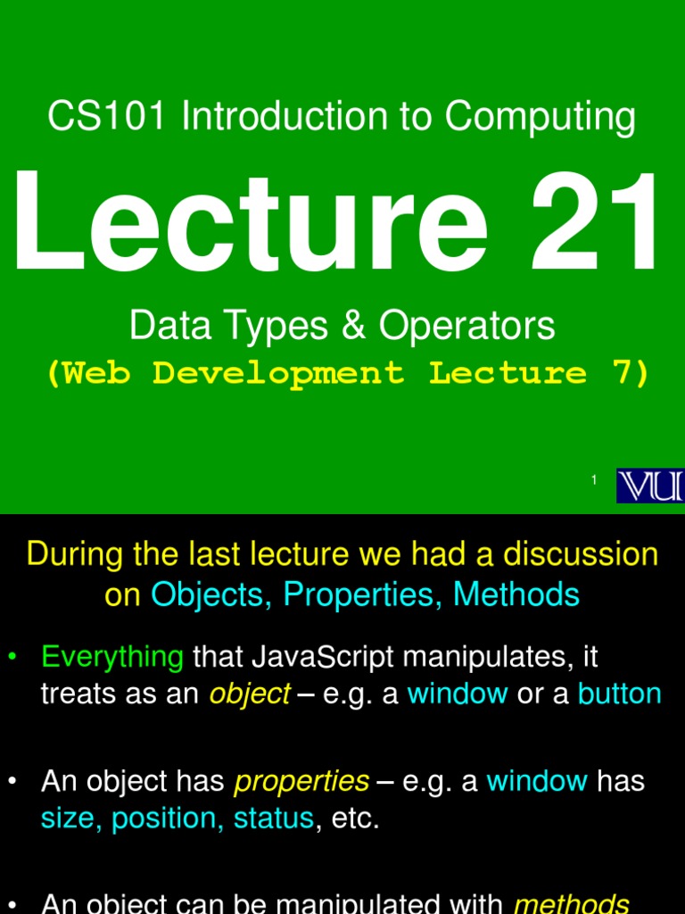 Cs101 Introduction To Computing Web Development Lecture 7 Pdf Object Oriented Programming