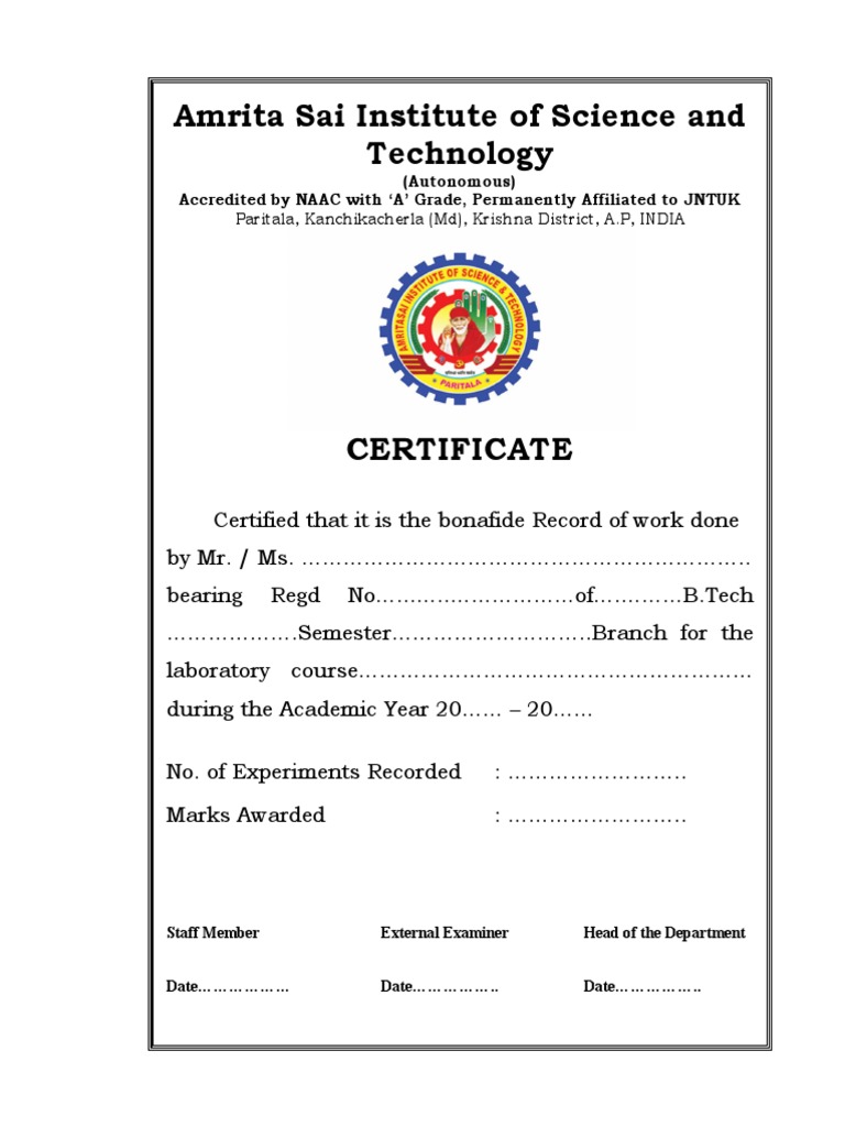 Certificate and Index | PDF
