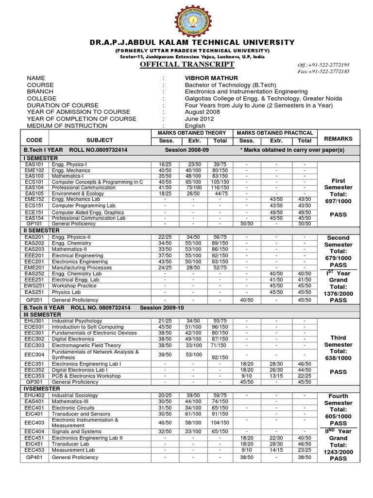 Transcript Except Mba | PDF | Electricity | Electronic Engineering