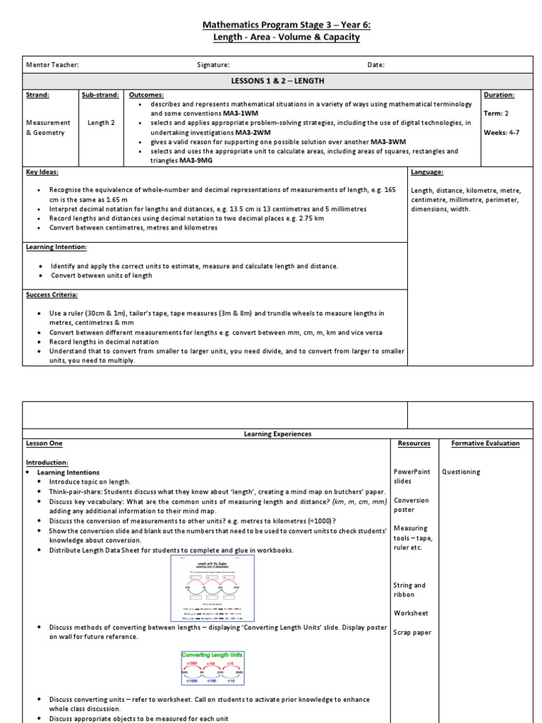 Unit of Work - Stage 3 Year 6 | PDF | Area | Volume