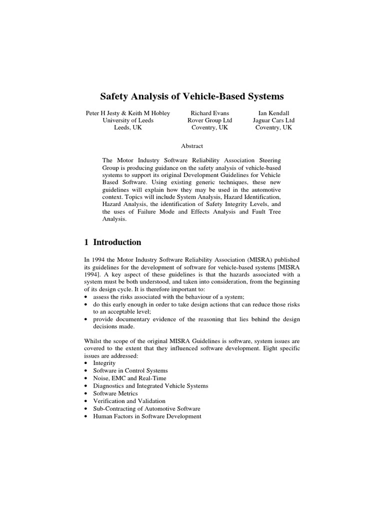 Safety Analysis of Vehicle Systems | PDF | Reliability Engineering ...